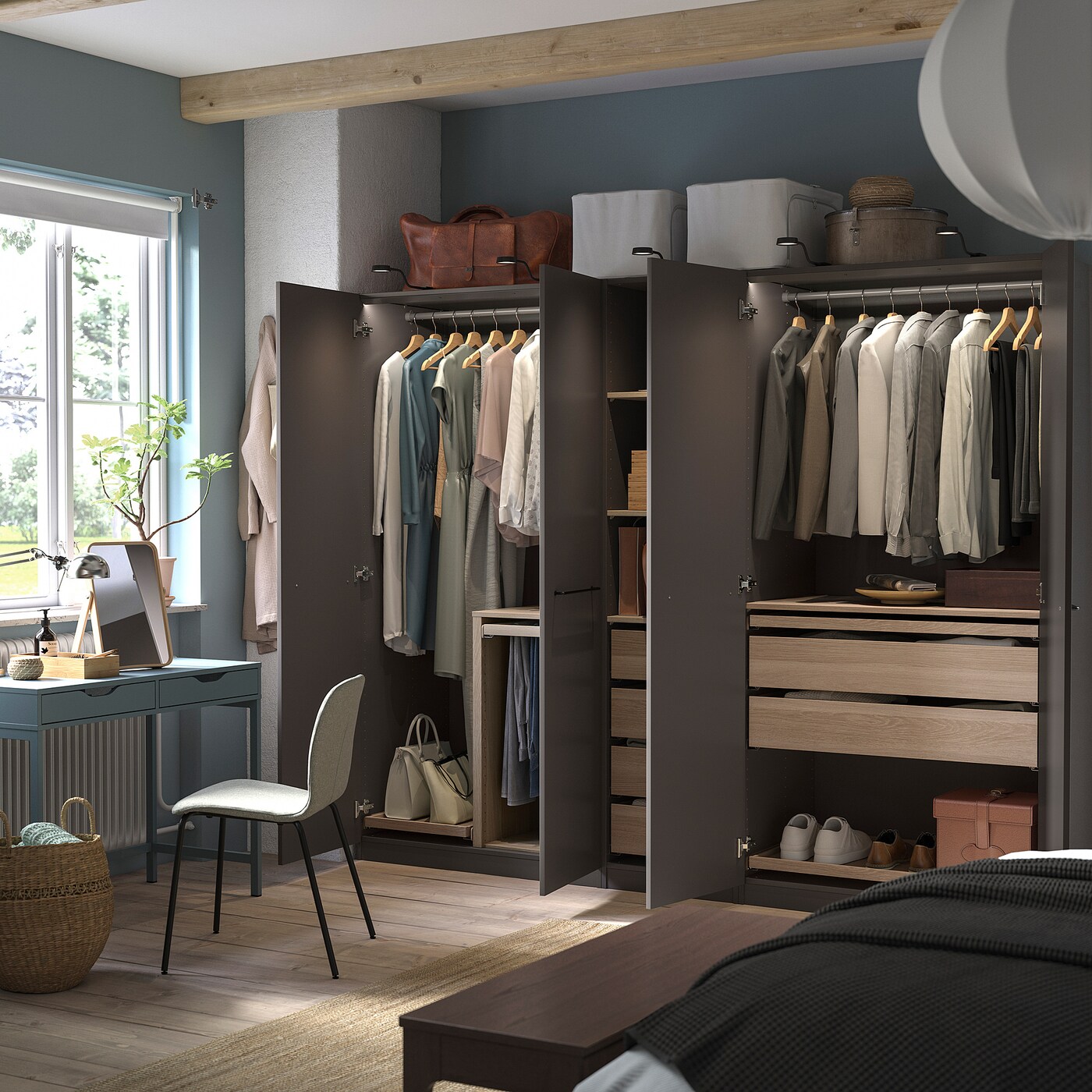 PAX FORSAND Wardrobe combination dark grey white stained oak effect dark grey 250x60x201 cm www.megastore .mt